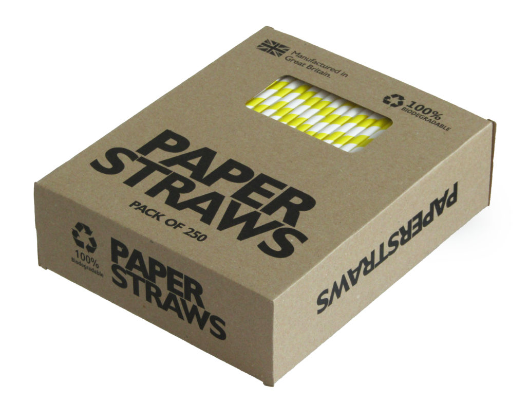 Yellow Paper Straws » Pack of 250 Biodegradable Single-Use Straws